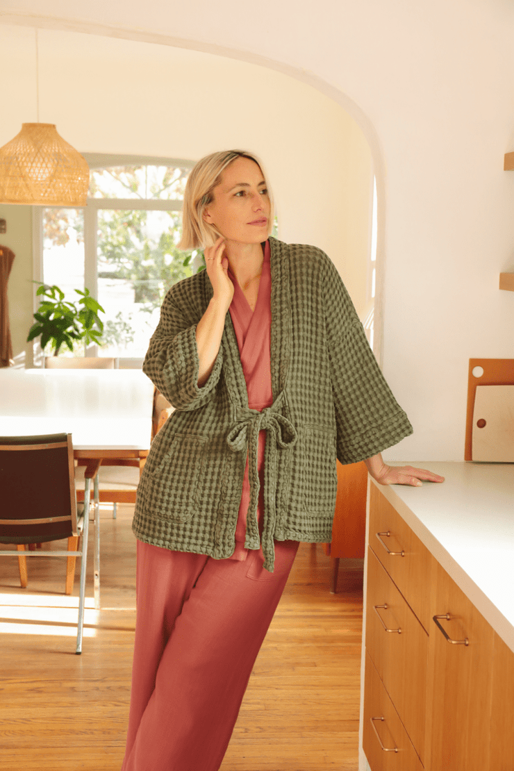 Temel Jacket | Luxury 100% Soft Cotton Waffle | Indigo and Tan ...