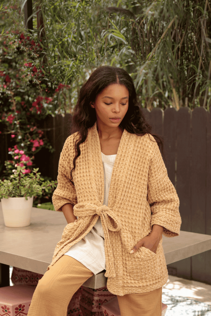 Temel Jacket | Luxury 100% Soft Cotton Waffle | Indigo and Tan ...