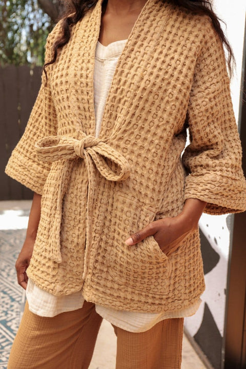 Temel Jacket | Luxury 100% Soft Cotton Waffle | Indigo and Tan ...